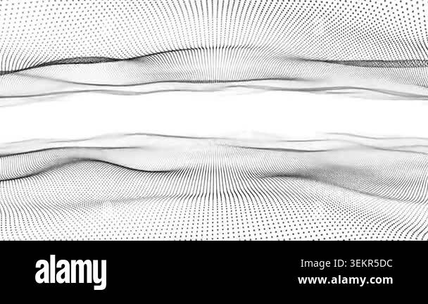 White digital space background. Black white particle wave landscape ...