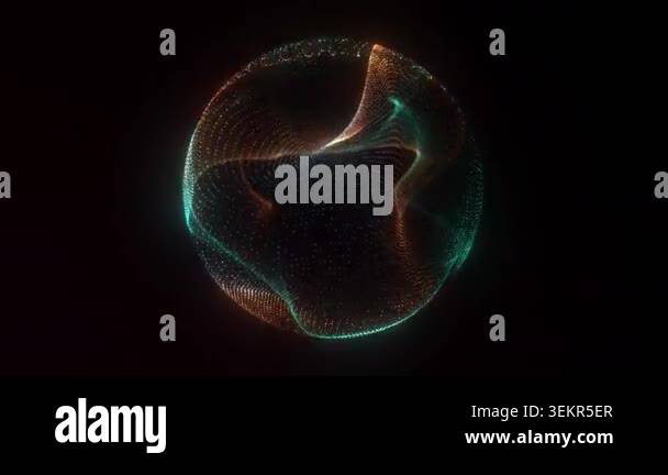 Abstract moving turquoise green orange glowing plasma energy sphere ...