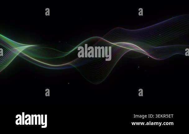 Glowing multicolored wave spectrum, transparent neon frequency lines ...