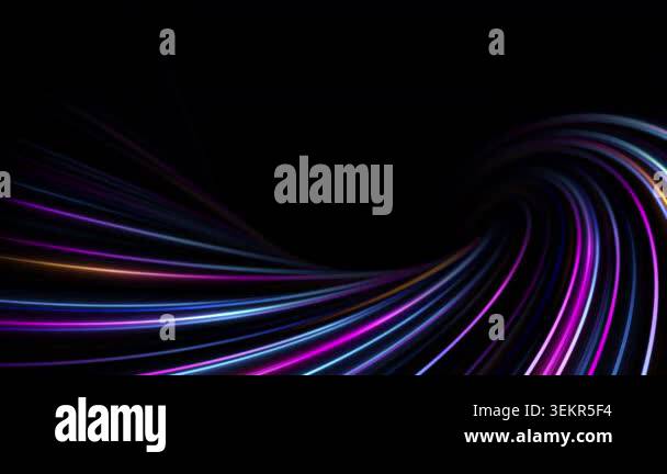 3D spiral of neon light lines. Looped vortex glowing tunnel of ...