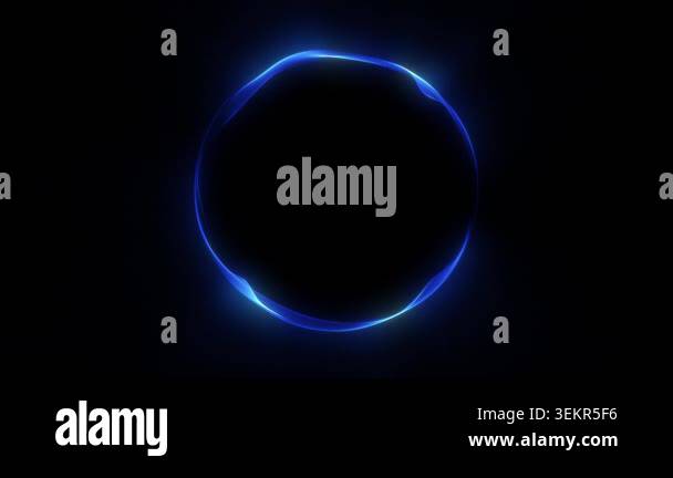Glowing blue plasma ring floating in dark space. Abstract circular ...