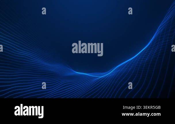 Glowing blue wireframe waves shaping abstract digital valley. Flowing ...
