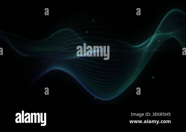 Blue green digital mesh wave, blurred particle flow, glowing dotted ...