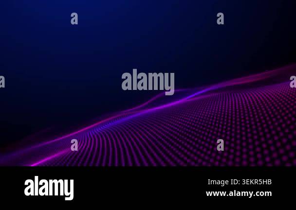 Abstract purple particle wave landscape dark background. Glowing dotted ...