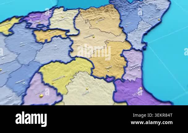 3D animation of a map of Spain zooming into the Aragon region Stock ...