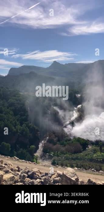 Scenic Guadalhorce reservoirs filled to the brim with water creating ...