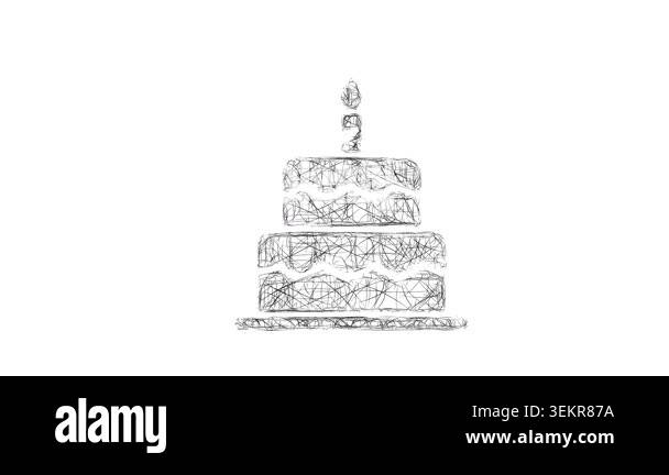 Sketch style minimal birthday cake icon animation - smooth progressive ...