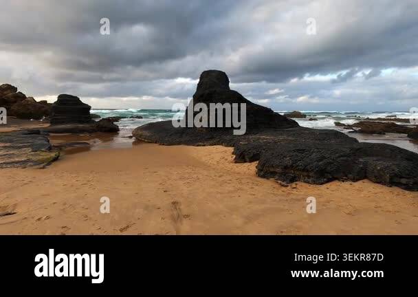 Idyllic coastal landscape with rocky shoreline and powerful Atlantic ...