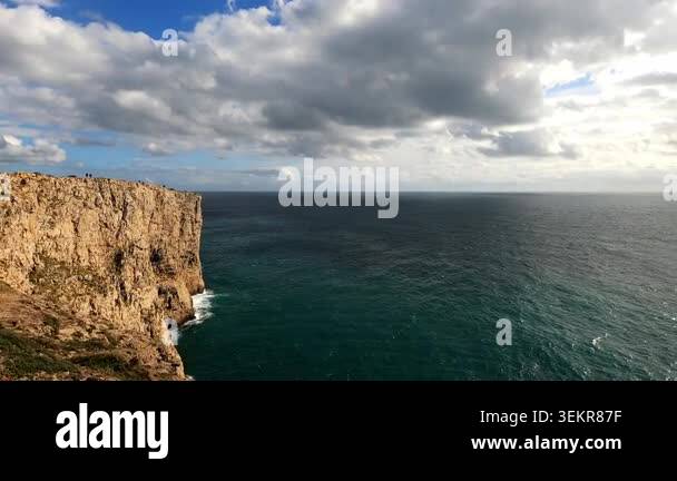 Idyllic coastal landscape with rocky cliffs and crashing Atlantic waves ...
