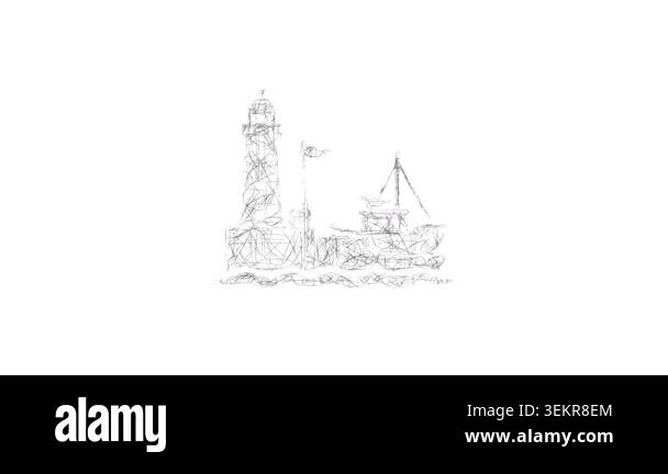 Sketch style minimal harbor icon animation - smooth progressive reveal ...