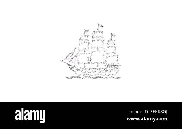 Sketch style minimal tall ship icon animation - smooth progressive ...