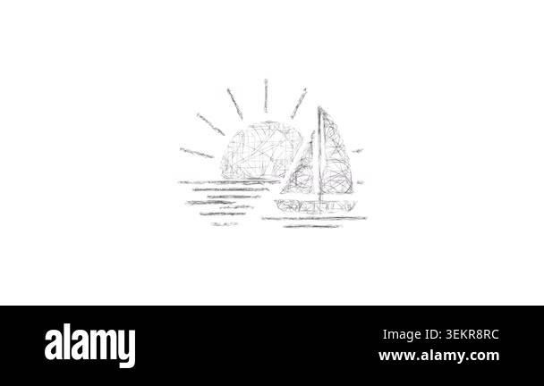 Sketch style minimal sunset sailing icon animation - smooth progressive ...