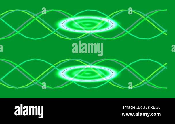 set of abstract glowing neon waves and circles on dark background ...