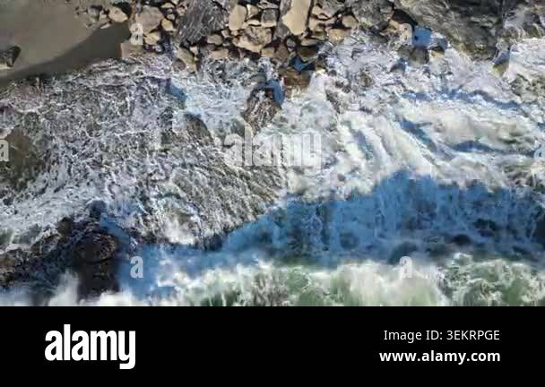 Cliffside turquoise sea. Ocean rocky cliff. Waves crashing rocks. High ...