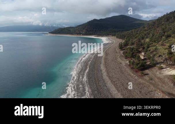 aerial top view. view from a drone of a lake in the mountains ...