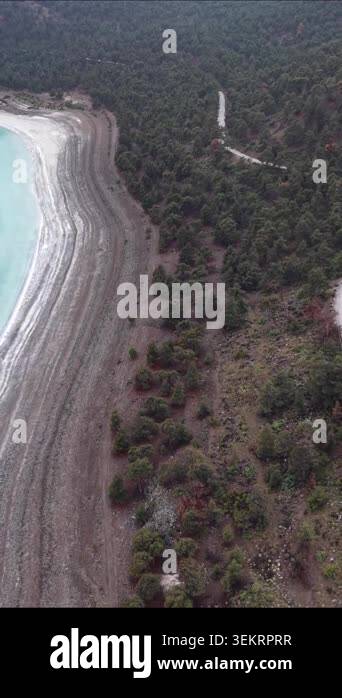 aerial top view. view from a drone of a lake in the mountains ...