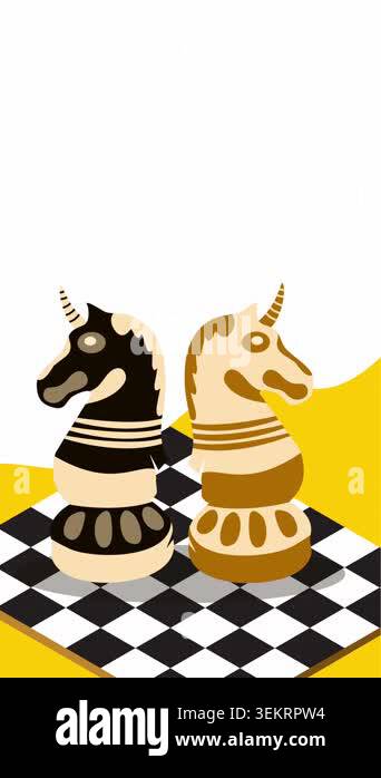 Creative chess day animation with stylized knight piece horses Stock ...