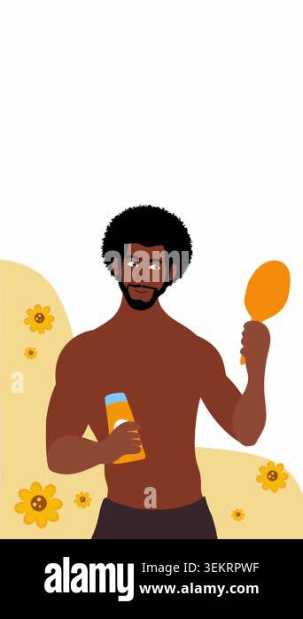 Man holding sunscreen bottle and mirror applying lotion carefully Stock ...