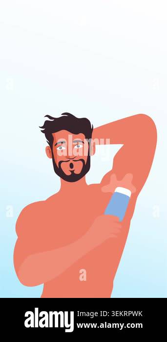 summer animation of happy man applying deodorant to underarm Stock ...
