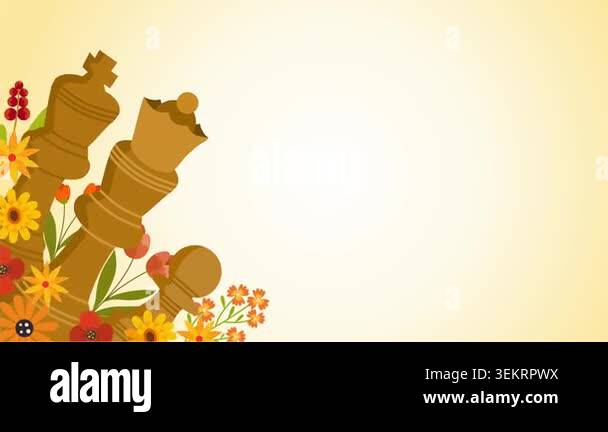 Horizontal banner with gold chess pieces and autumn flowers Stock Video ...