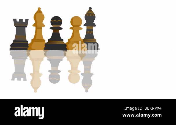 Horizontal landscape row of chess pieces with smooth reflection Stock ...