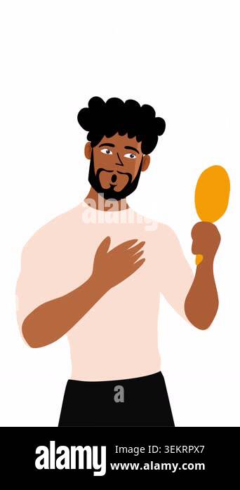 summer animation of adult man looking at hand mirror Stock Video ...