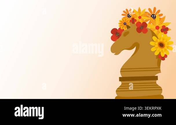 Golden knight chess piece adorned with beautiful autumn flowers Stock ...