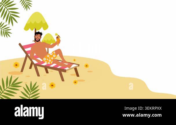 A happy man relaxing on deck chair at beach Stock Video Footage - Alamy