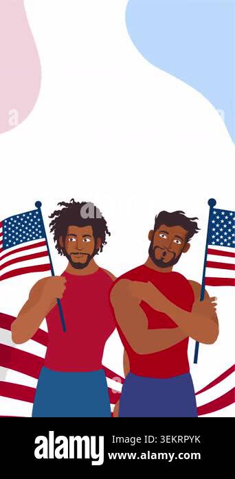 two diverse patriotic men standing proudly with american flags Stock ...