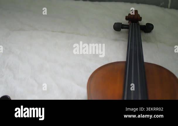 Footage Beautiful Wooden violin,show detail of acoustic instrument,put ...