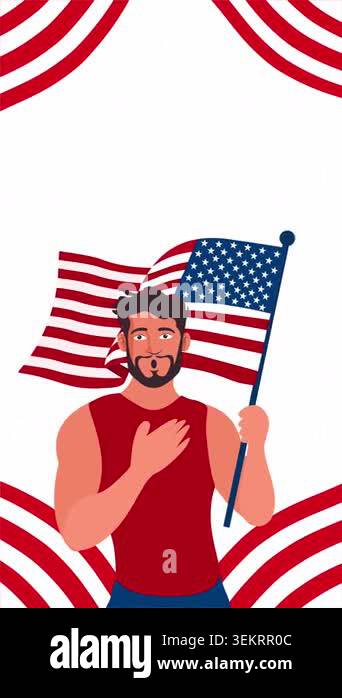 man placing hand on chest holding american flag proud Stock Video ...