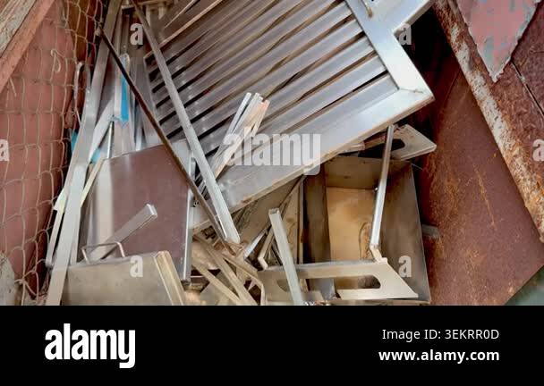 Used stainless steel product and parts put in recycle junkyard,prepare ...