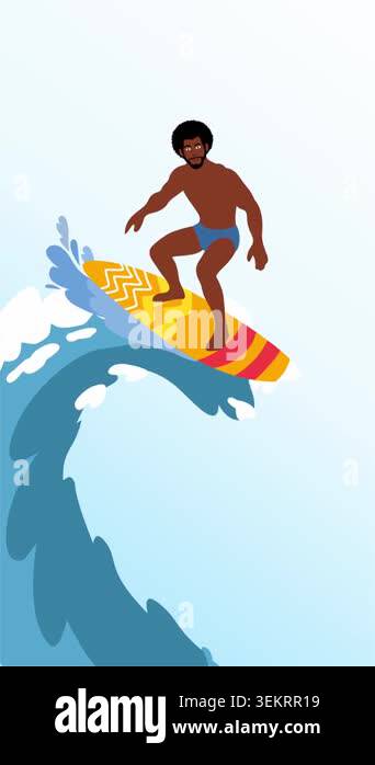 summer animation showing active man surfing on big wave Stock Video ...