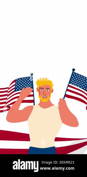 muscular man holding two american flags in celebration mood Stock Video ...