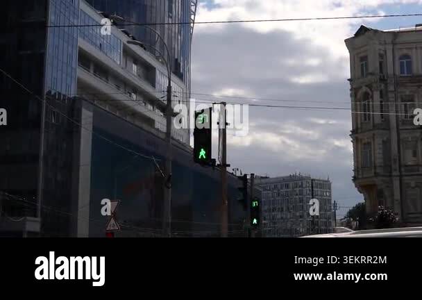 A controlled intersection with a traffic light in a large city Stock ...