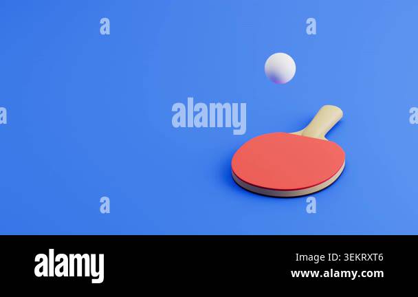 Table Tennis Ball Bouncing on Racket on Blue Background with Copy Space ...