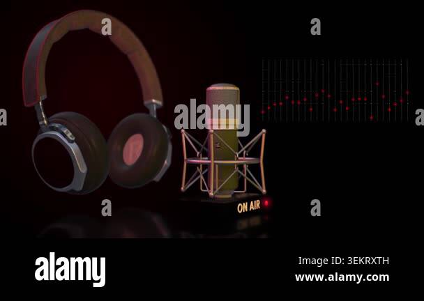 3 d illustration of a microphone on a black background. concept for ...