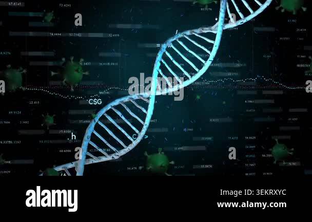 digital composite of dna helix with dna helix and dna code on black ...