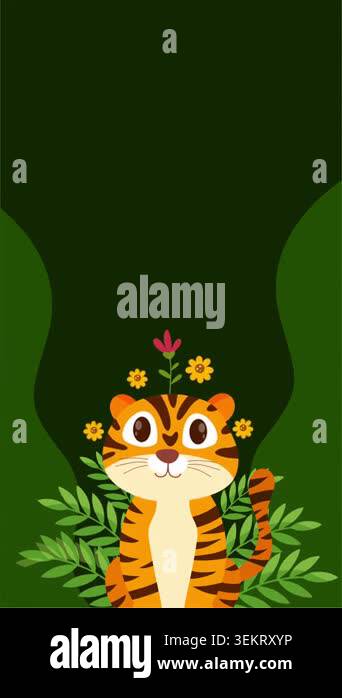 cheerful little tiger cub smiling on dark green background Stock Video ...