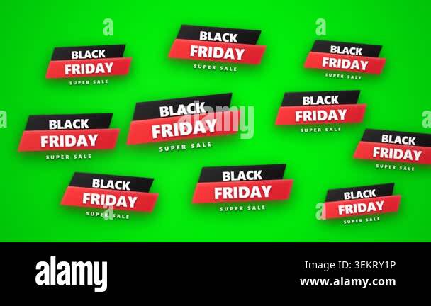 A dynamic animation of multiple Black Friday Super Sale tags floating ...