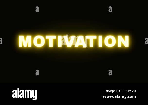The word motivation glows in a bright yellow neon style against a solid ...