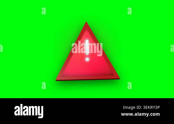 A 3D animation of a red warning triangle symbol with a white ...