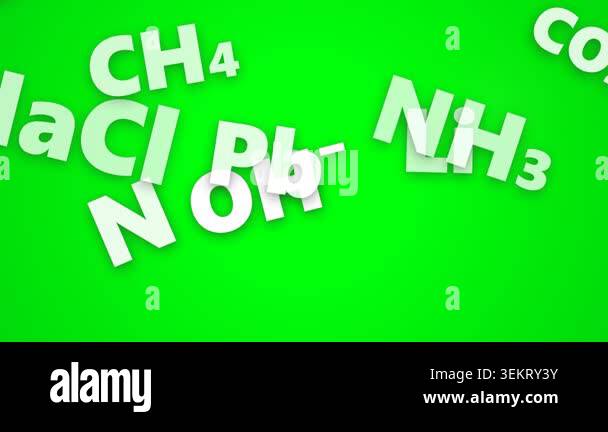 A dynamic animation showing various chemical formulas and element ...
