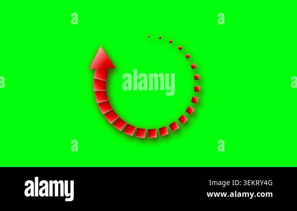 Seamless loop animation of a red segmented circular arrow rotating ...