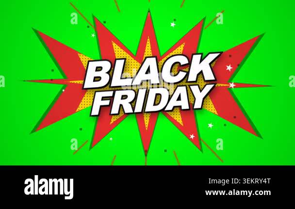 Animated Black Friday text in a vibrant comic book explosion style ...