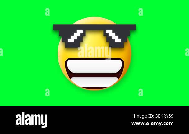 An animated yellow emoji wearing black pixelated sunglasses, also known ...