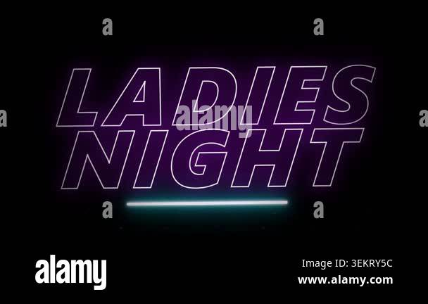 A vibrant purple and turquoise neon sign with the text Ladies Night ...