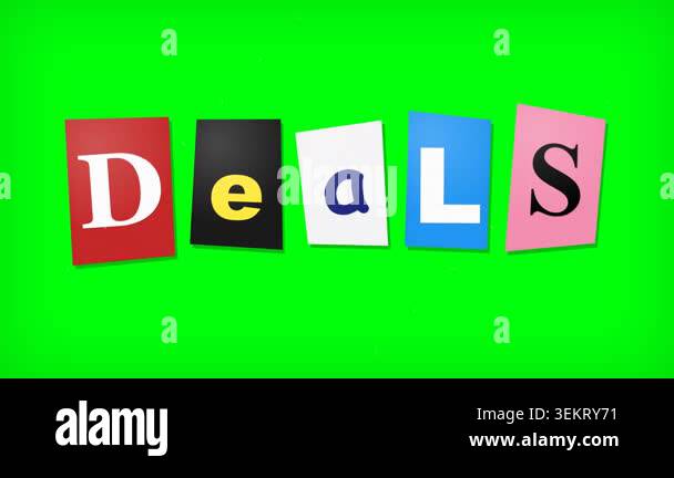 The word "Deals" spelled out with colorful cut-out letters on a vibrant ...