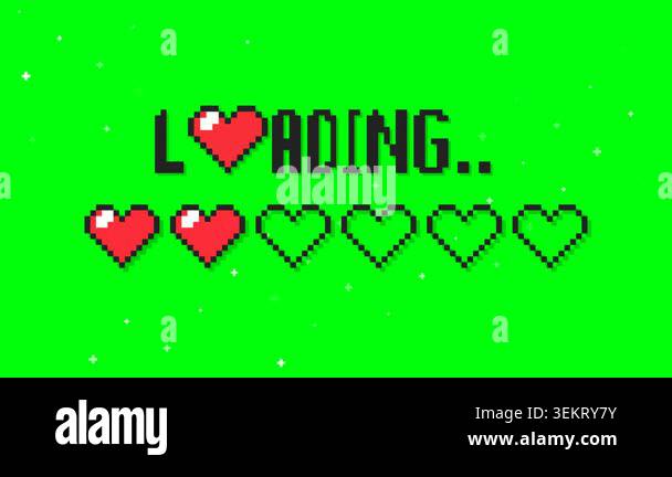 A pixel art style loading bar featuring heart icons filling up, set ...