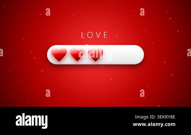 An animation of a love loading bar with red hearts filling up ...